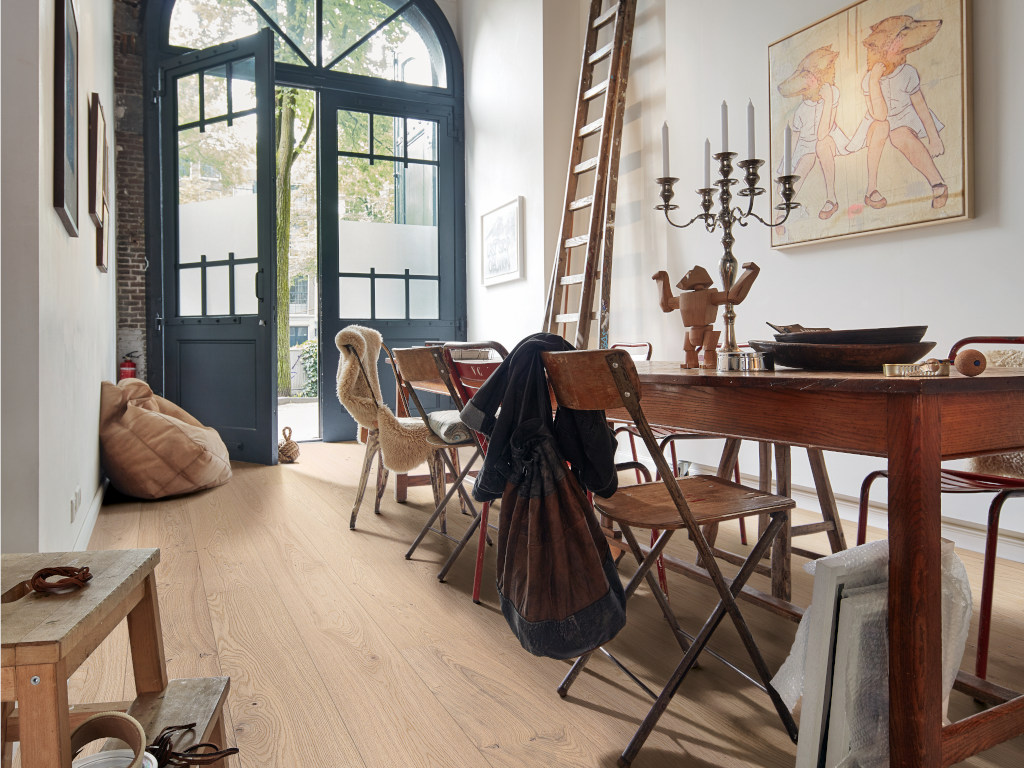 Parquet PD 400 Chêne vif blanc crème 8454 lame style maison de campagne ...